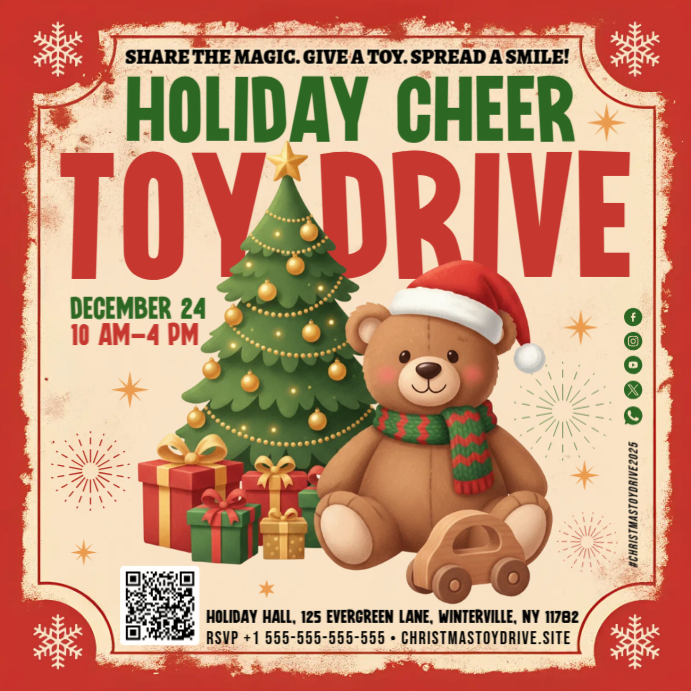 Christmas Joyful Toy Drive Event Retro Vintage Banner Template ...