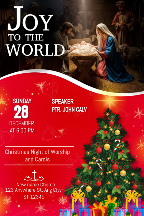 Christmas Joyful Worship Service Poster Template | PosterMyWall