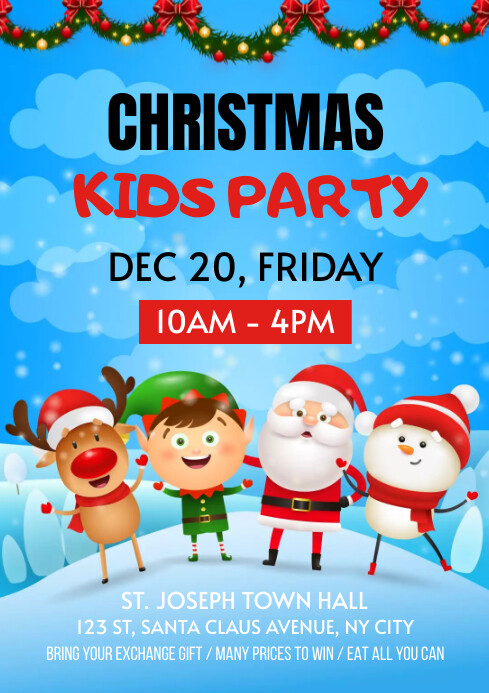 Christmas Kids Party Invitation Template | PosterMyWall