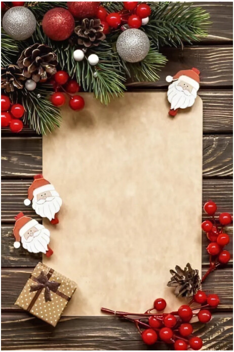 Christmas Letter Background with Santa and Pine Decor Template ...