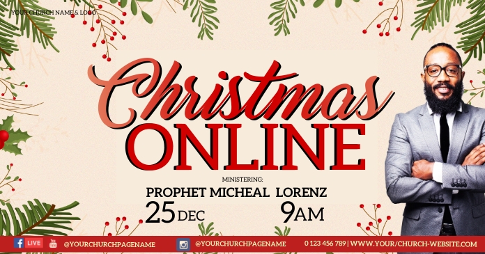 CHRISTMAS LIVE ONLINE SERMON TEMPLATE | PosterMyWall