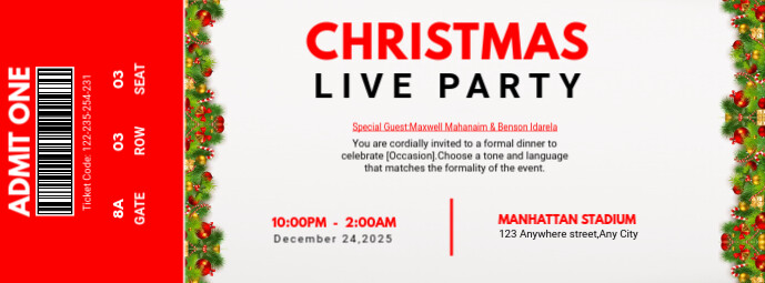 Banquet Ticket Templates For Christmas