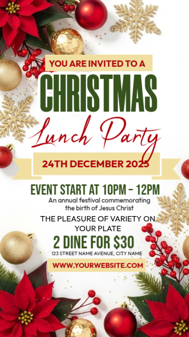 Christmas Lunch Party Invitation Flyer Template | PosterMyWall