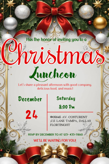 Christmas luncheon invitation celebration temple flayer editablet ...