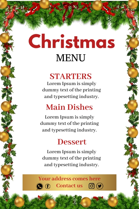 Christmas Menu, Christmas lunch/dinner (1) Template | PosterMyWall