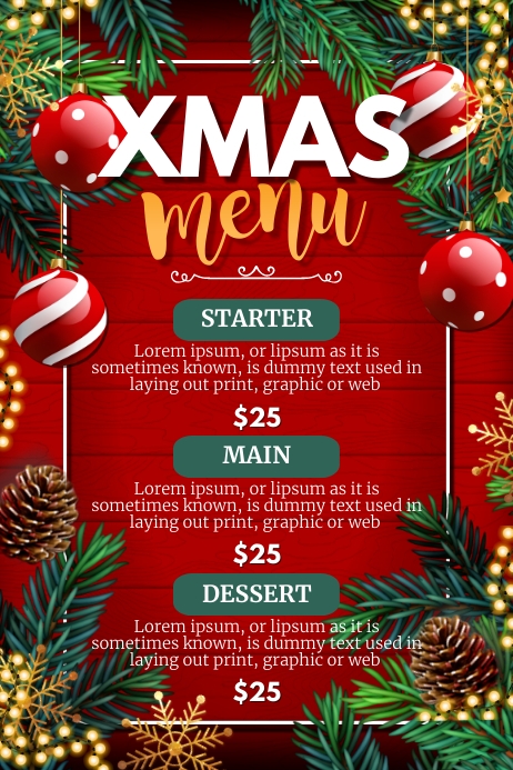 christmas menu, menu, new year menu Template | PosterMyWall