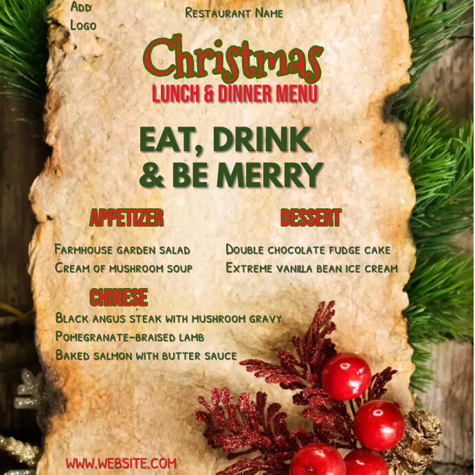 christmas menu card,christmas menu ad Template | PosterMyWall