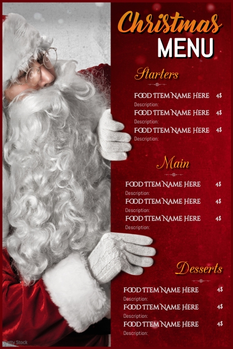 Christmas Menu Restaurant Card Template Desig | PosterMyWall