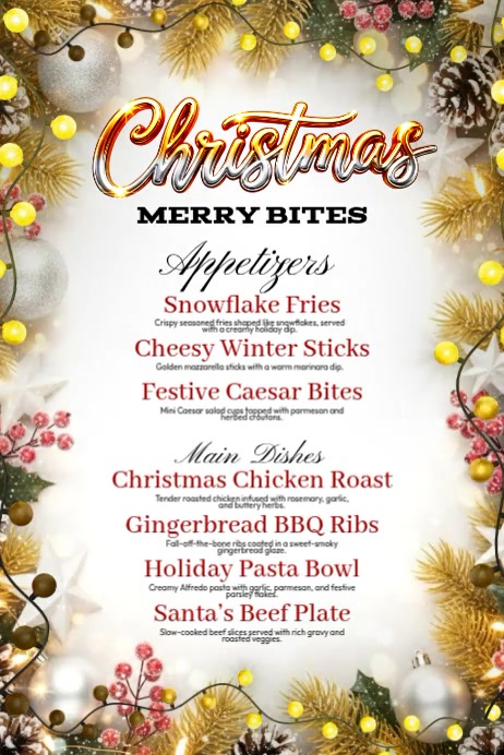 Christmas Merry Bites Menu Poster Template | PosterMyWall