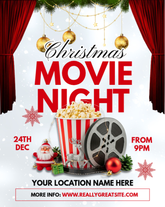 Christmas Movie Night — Festive Holiday Event Flyer | Editable Template ...