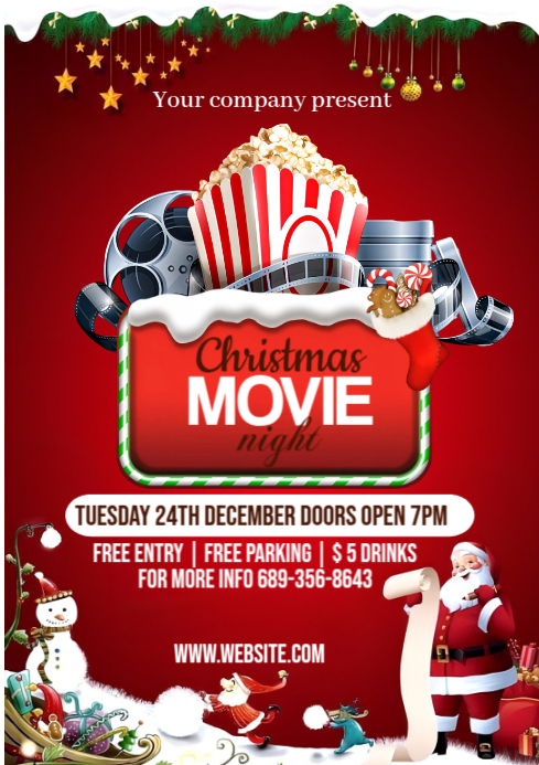 Christmas movie night flyer Template | PosterMyWall