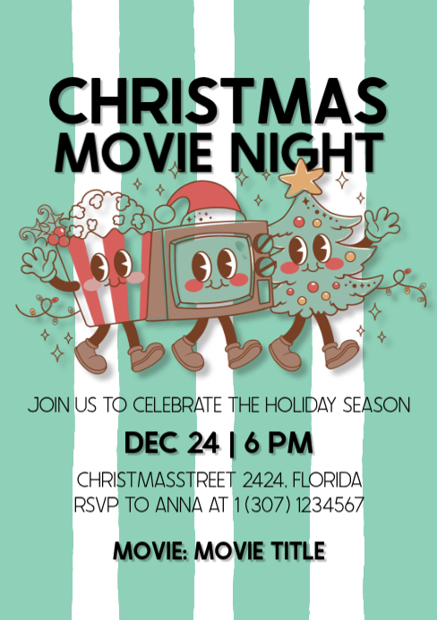 Christmas movie night invitation Template | PosterMyWall