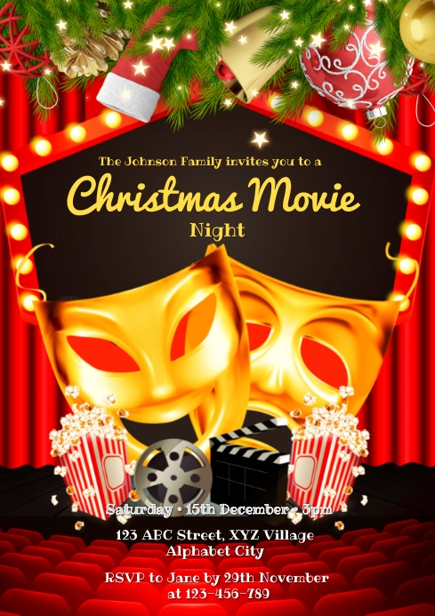 Christmas Movie Night Invitation Template | PosterMyWall