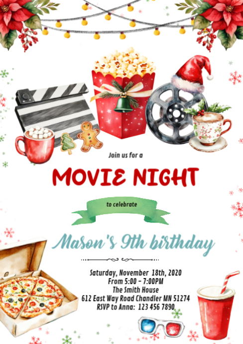 Modèle Christmas Movie Night Invitation | PosterMyWall