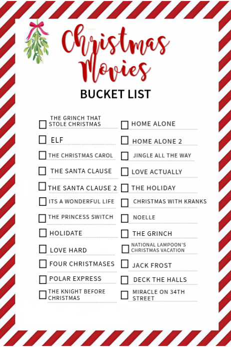 Christmas Movies Bucket List Poster | Holiday Movie Checklist Template ...