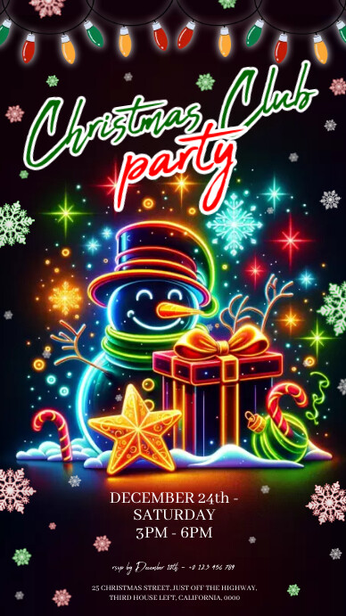 christmas neon club party event template | PosterMyWall
