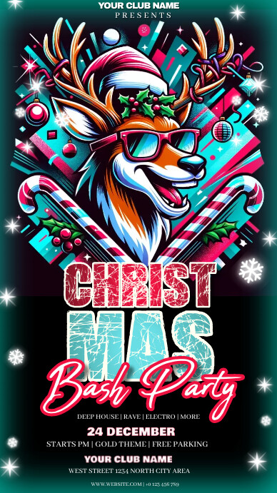 CHRISTMAS NEON CLUB PARTY EVENT TEMPLATE | PosterMyWall
