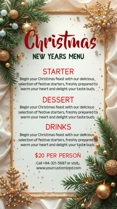 Christmas New Year Menu, Special, Dinner Menu Card Template | PosterMyWall
