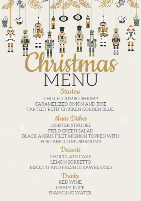 Christmas Nutcracker gold menu card template | PosterMyWall