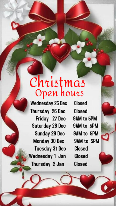 Copy of Christmas open and close hours | PosterMyWall