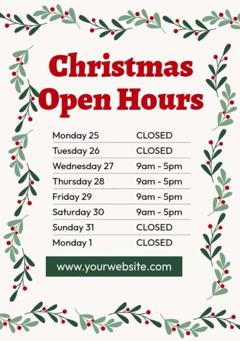 Christmas Open Hours Template | PosterMyWall