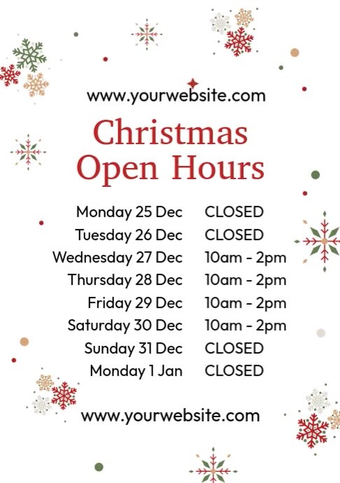 Christmas Open Hours Template | PosterMyWall