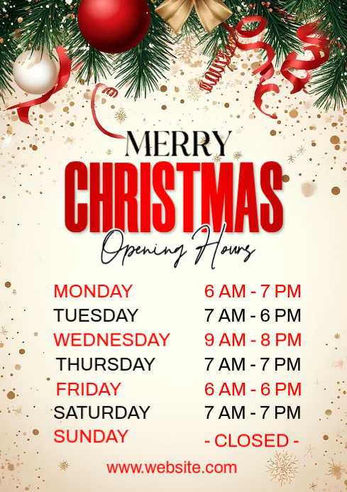 Christmas Opening Hours A4 Template | PosterMyWall