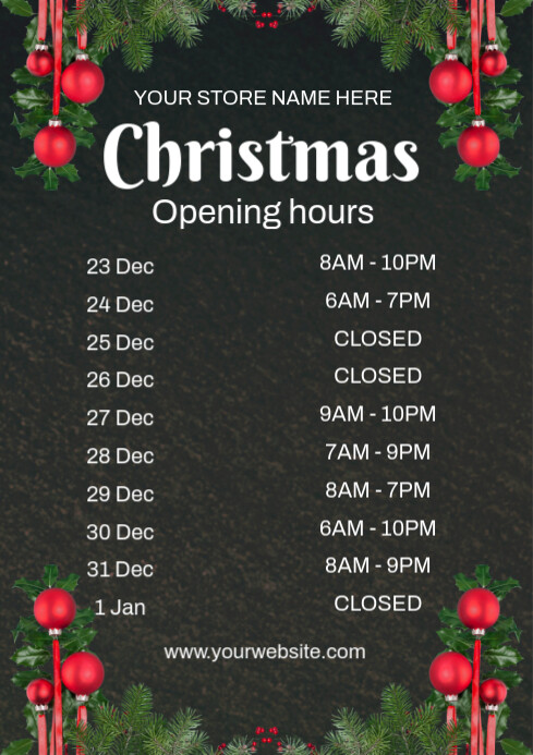 Christmas Opening Hours Template | PosterMyWall