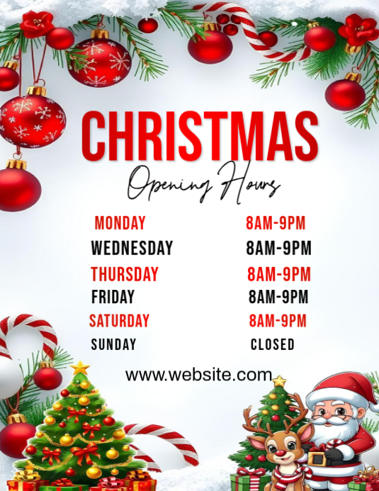 CHRISTMAS OPENING HOURS Template | PosterMyWall