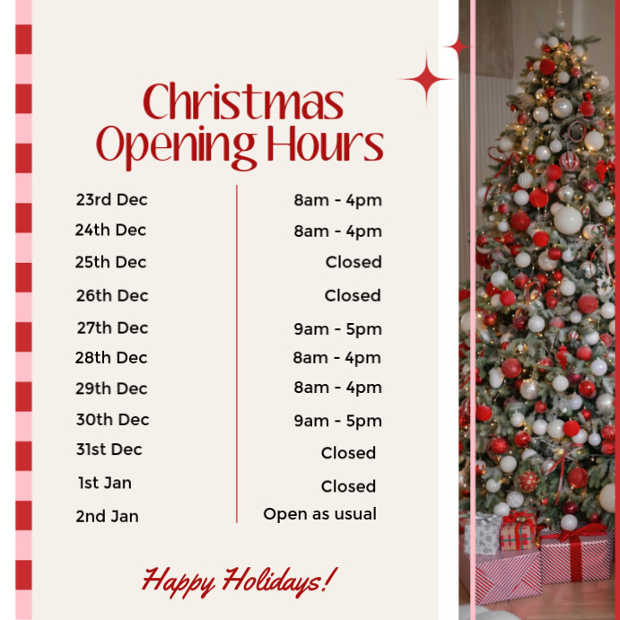 Christmas Opening Hours Template | PosterMyWall