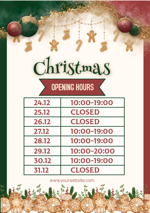 Christmas Opening Hours Template | PosterMyWall