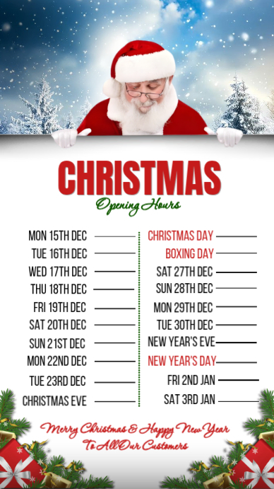 Christmas opening hours schedule Template | PosterMyWall