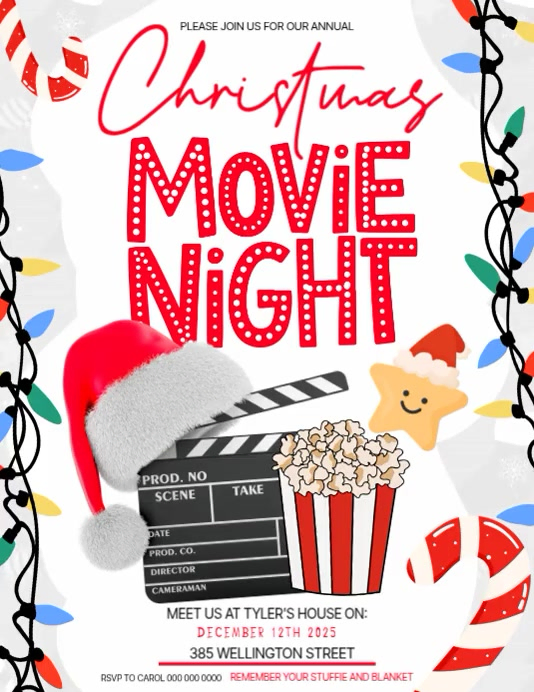 Christmas pajama movie night party design Template | PosterMyWall