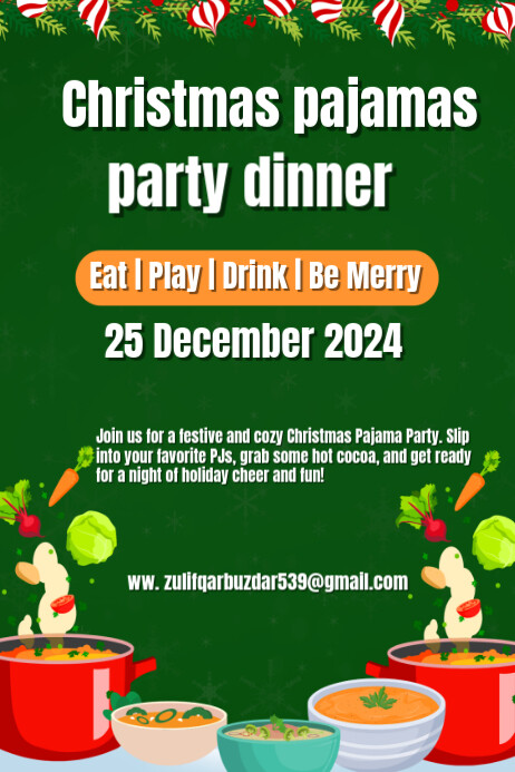 Christmas pajamas party dinner Templat | PosterMyWall