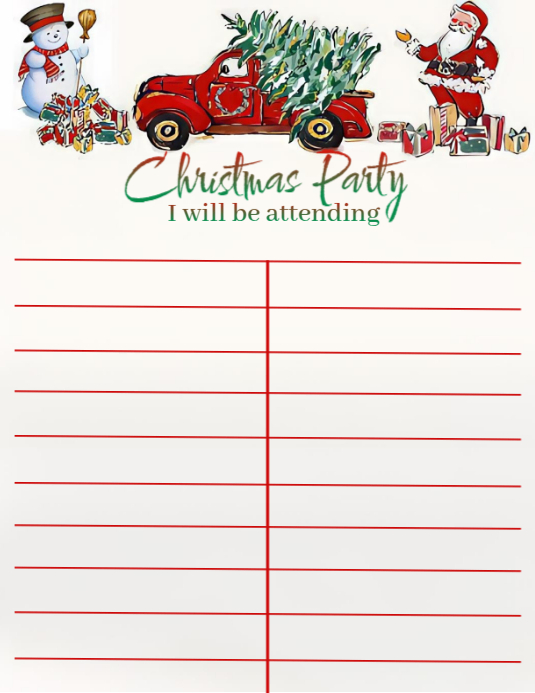 Christmas Party Attendance Sheet Template | Holiday Sign-Up List ...