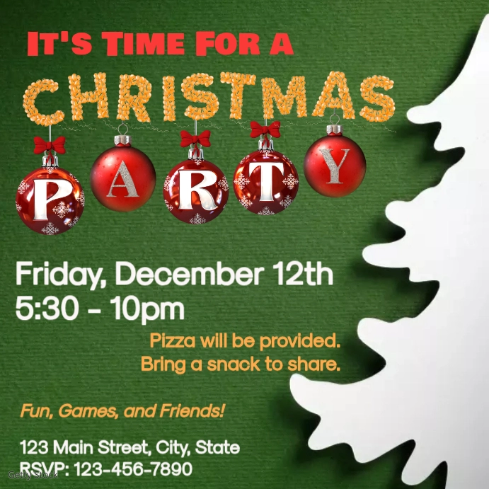 Christmas Party Flyer Instagram Post Green and Ornaments Template ...