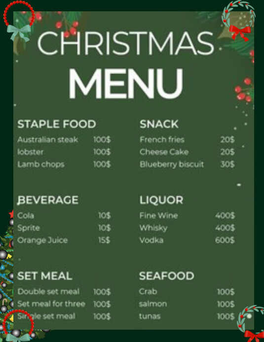 Christmas party menu Template | PosterMyWall