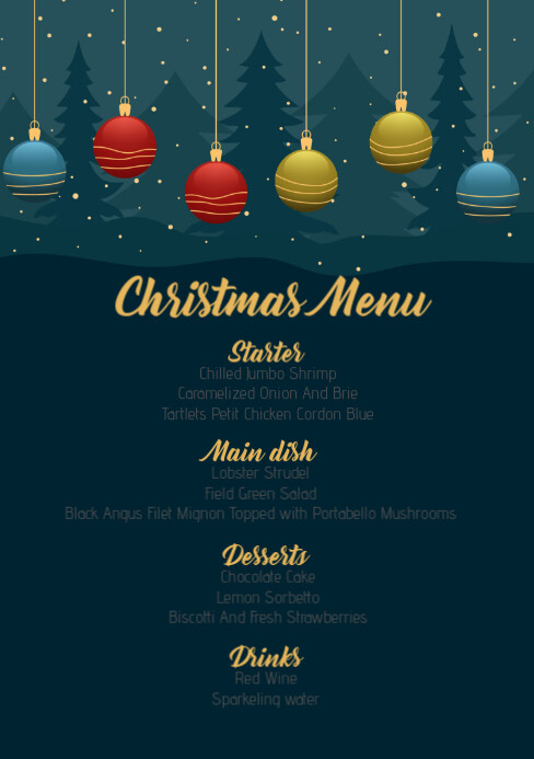 Christmas party menu list with ornaments Template | PosterMyWall