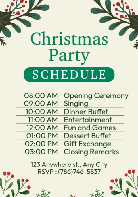 Christmas Party Schedule Template | PosterMyWall