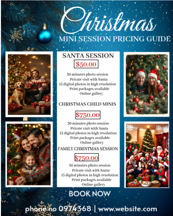 Christmas photoshoot mini session flyer Template | PosterMyWall