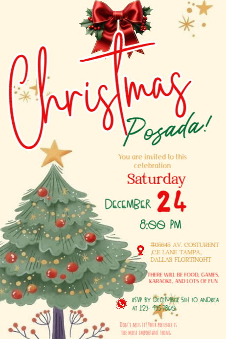 Christmas posada invitation celebration temple flayer editablet desing ...