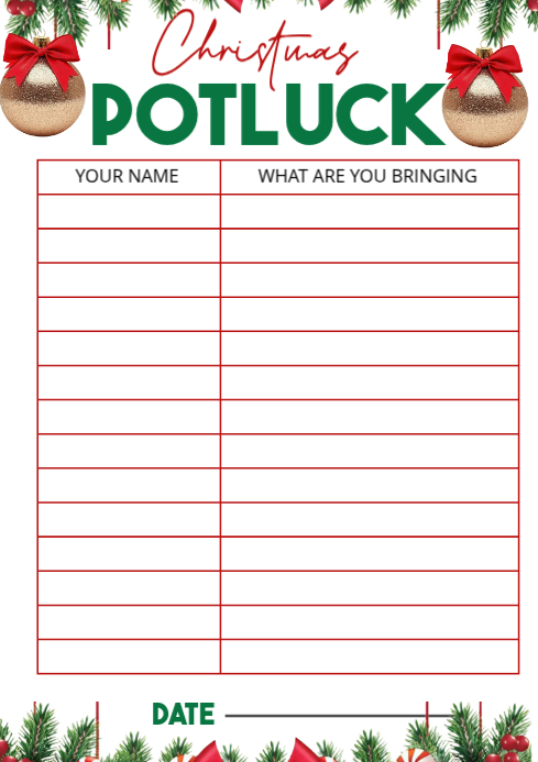 Christmas potluck sign up sheet Template | PosterMyWall