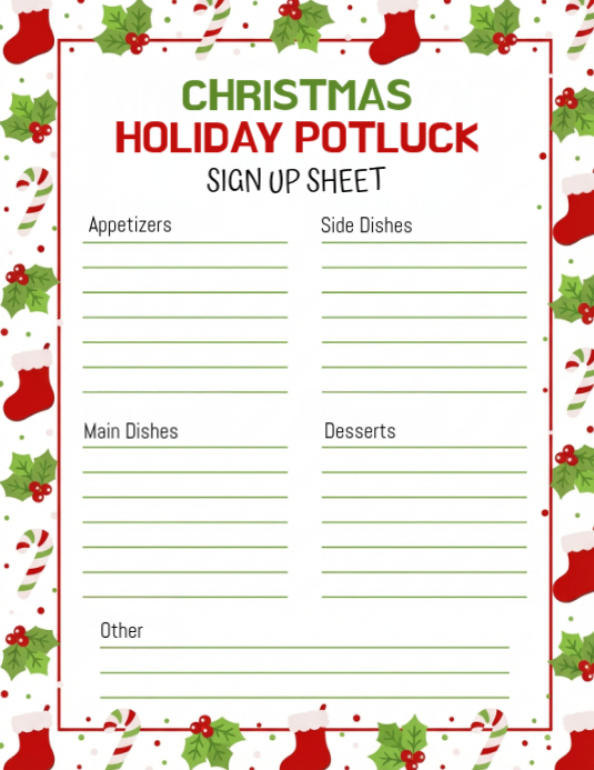 Christmas Potluck Sign Up Sheet Template | PosterMyWall