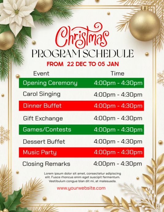 Christmas Program Schedule Template | PosterMyWall