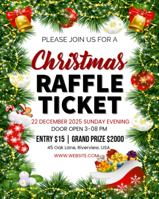 Christmas Raffle Ticket Contest Poster Flyer Template | PosterMyWall