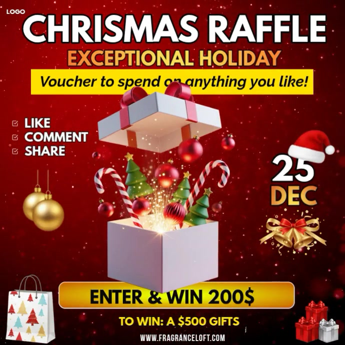 Christmas Raffle Video Square Template | PosterMyWall