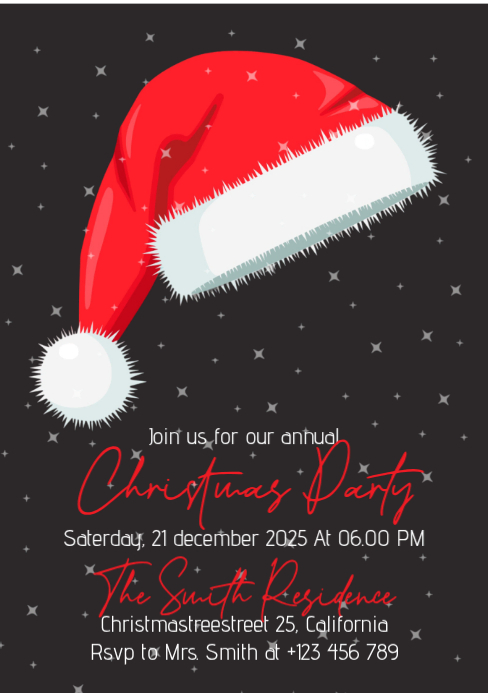 Plantilla de Christmas Red Hat Party Invitation | Holiday Celebration ...