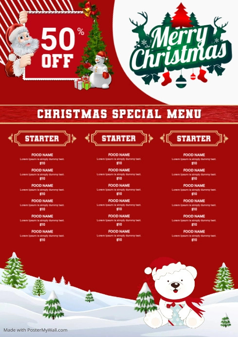 Christmas restaurant & bar menu flyers Template | PosterMyWall
