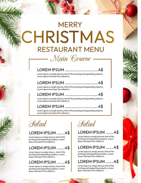 Christmas Restaurant Menu Template | PosterMyWall