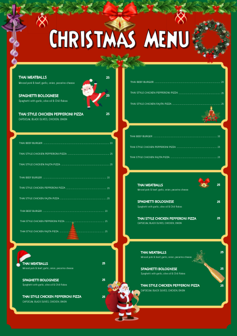 Christmas restaurant Menu Template | PosterMyWall
